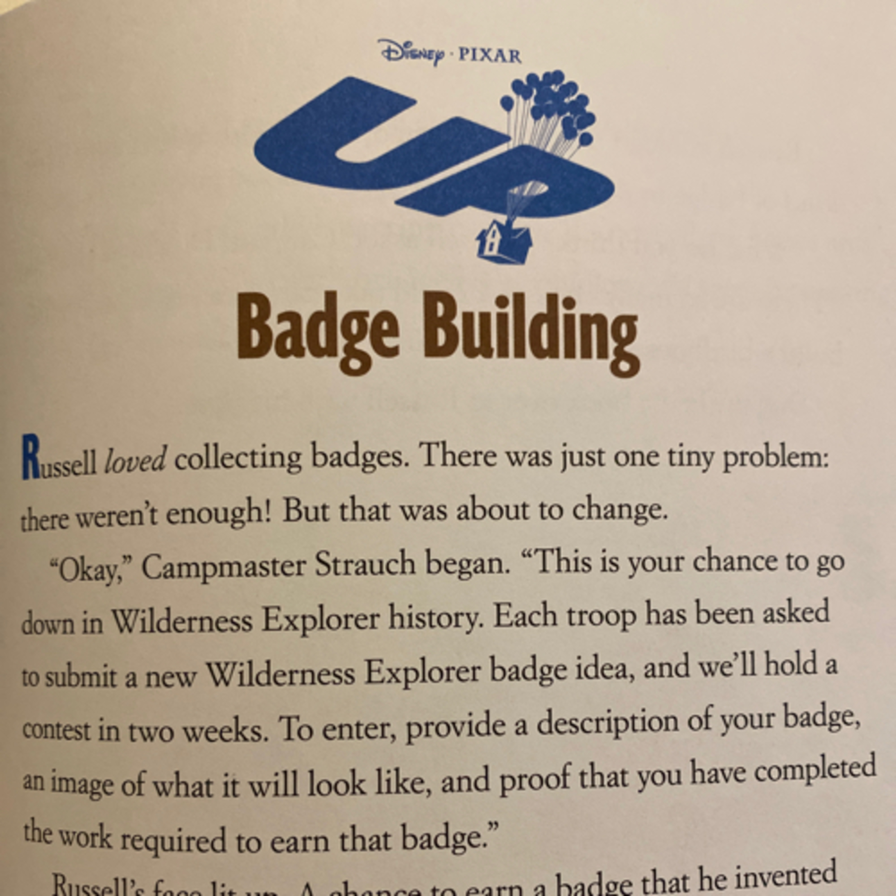 5 Minute Disney Pixar Stories: Up Badge Building - Story time with ...