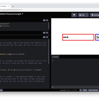 [4] Validate Password Length by One-Liner JavaScript Coding Challenge for Frontend Engineers