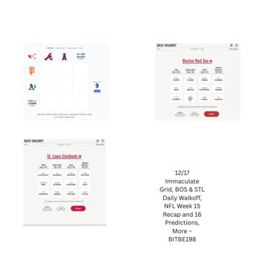 New Years Eve Immaculate Grid, CHC & CLE Daily Walkoff, NFL Week 17 ...