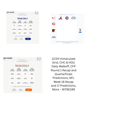 New Years Eve Immaculate Grid, CHC & CLE Daily Walkoff, NFL Week 17 ...